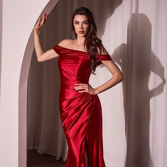 CD | Dresses | New Formal Sheath Long Off Shoulder Satin Dress W ...